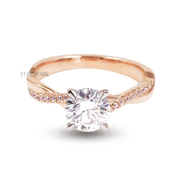 Neri Rose | Round Cut Engagement Ring - Twist Detail, Pavé Accents ...
